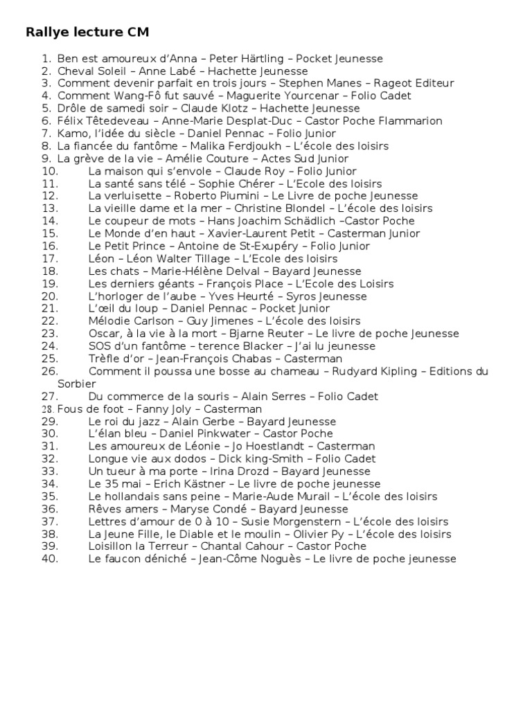 Rallye Lecture CM et CE: Oeuvres Clés | PDF | Littérature en langue ...