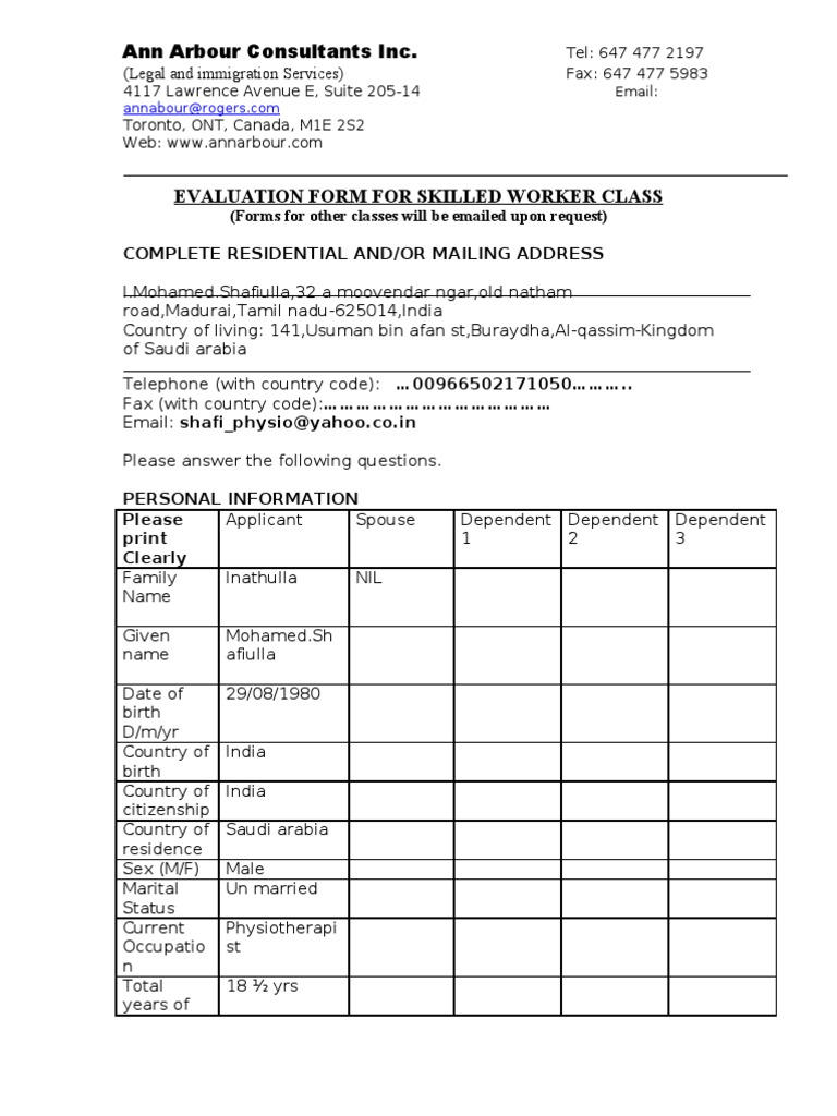 Skilled Worker Evaluation Form | PDF | Physical Therapy
