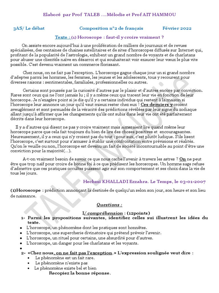 Compo 3AS Débat TALEB Mélodie | PDF | Astrologie