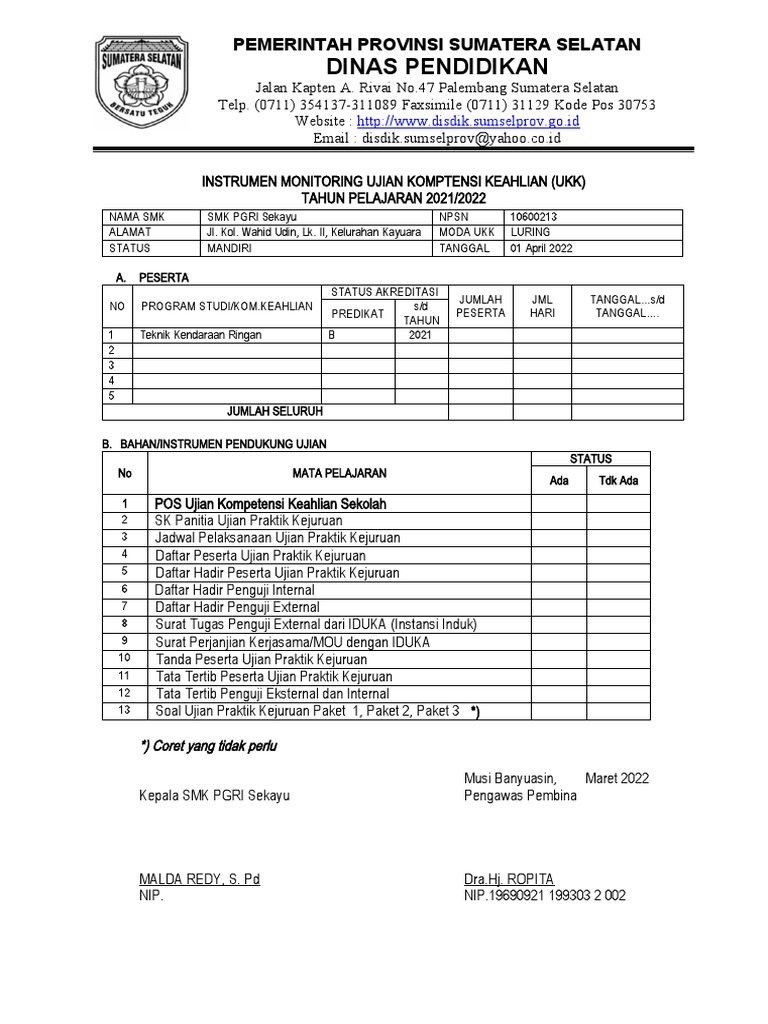 Instrumen Pemantauan Ukk | PDF