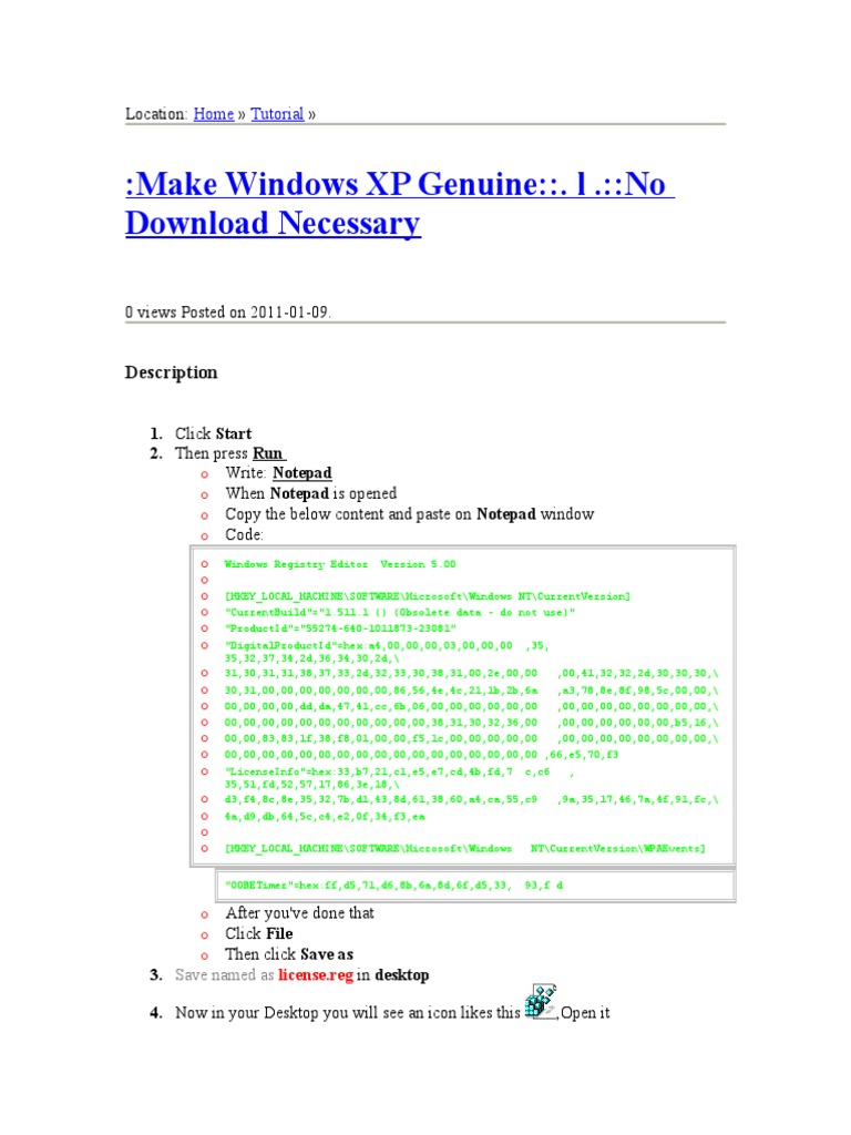 Make Windows XP Genuine Guide | PDF