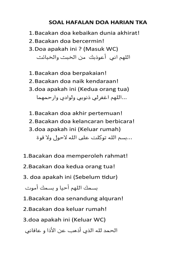 Soal Hafalan Doa Harian | PDF
