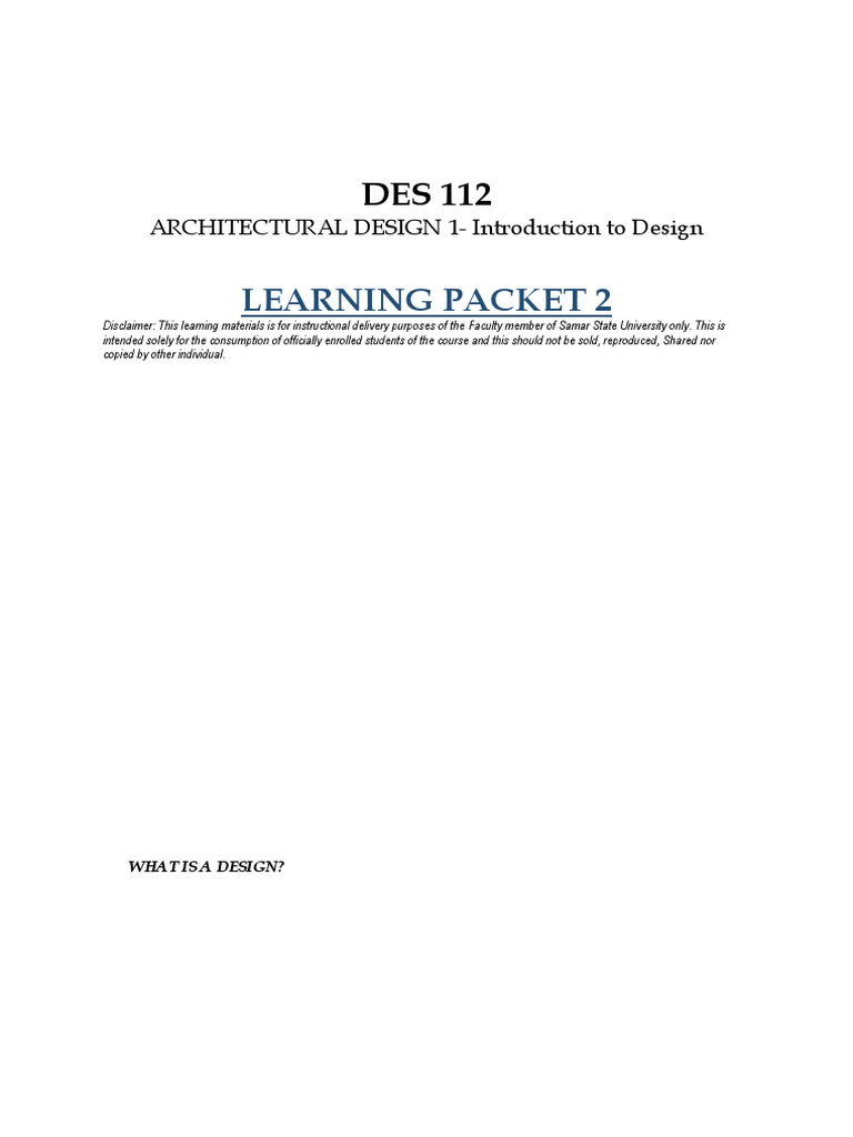 Learning Packet 2: ARCHITECTURAL DESIGN 1-Introduction To Design ...