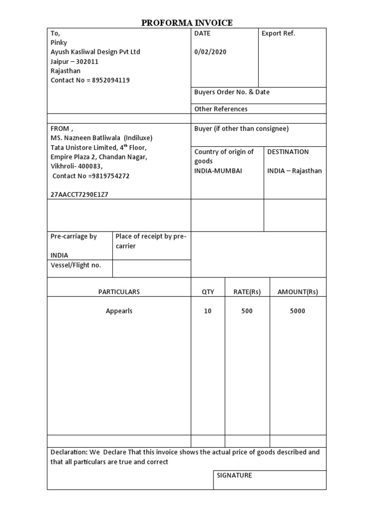 Blue Dart Proforma Invoice Template | PDF