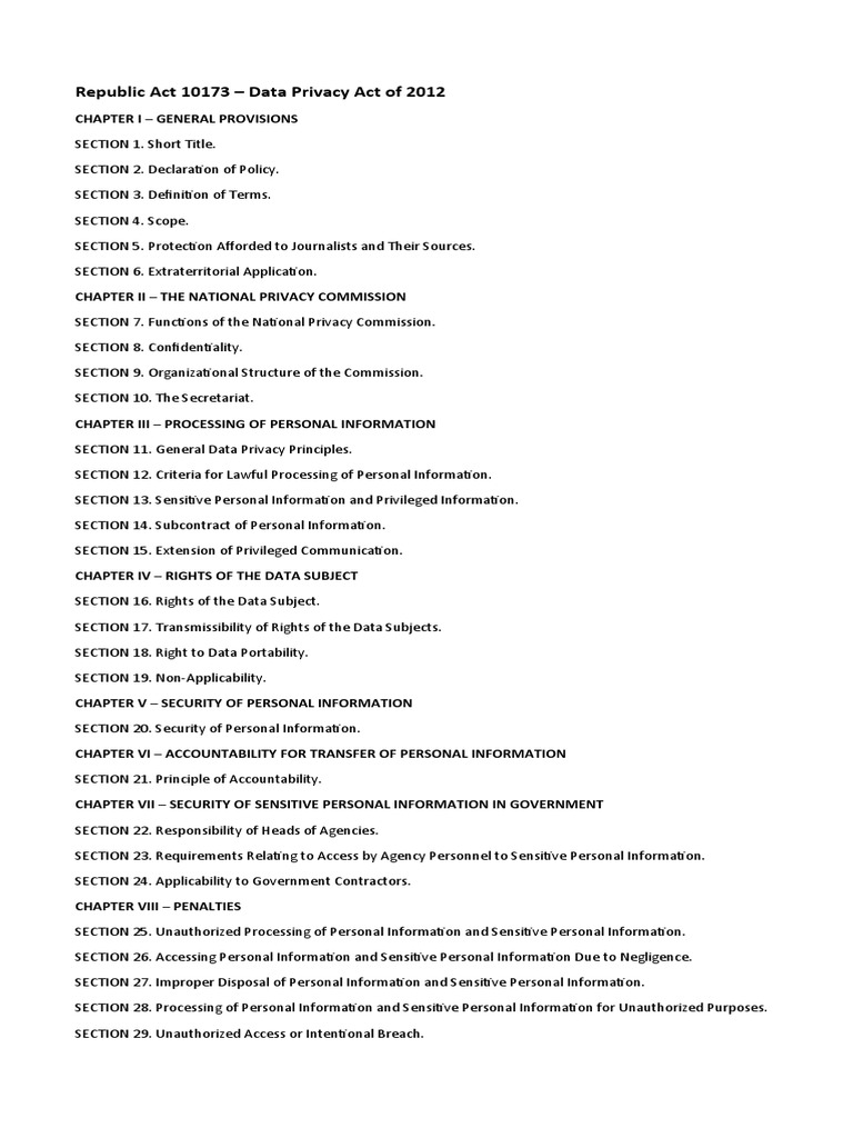 Republic Act 10173 Data Privacy Act of 2012 | PDF | Information ...