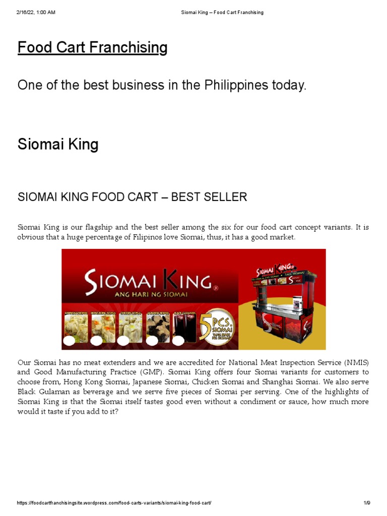 Siomai King - Food Cart Franchising | PDF | Franchising | Return On ...