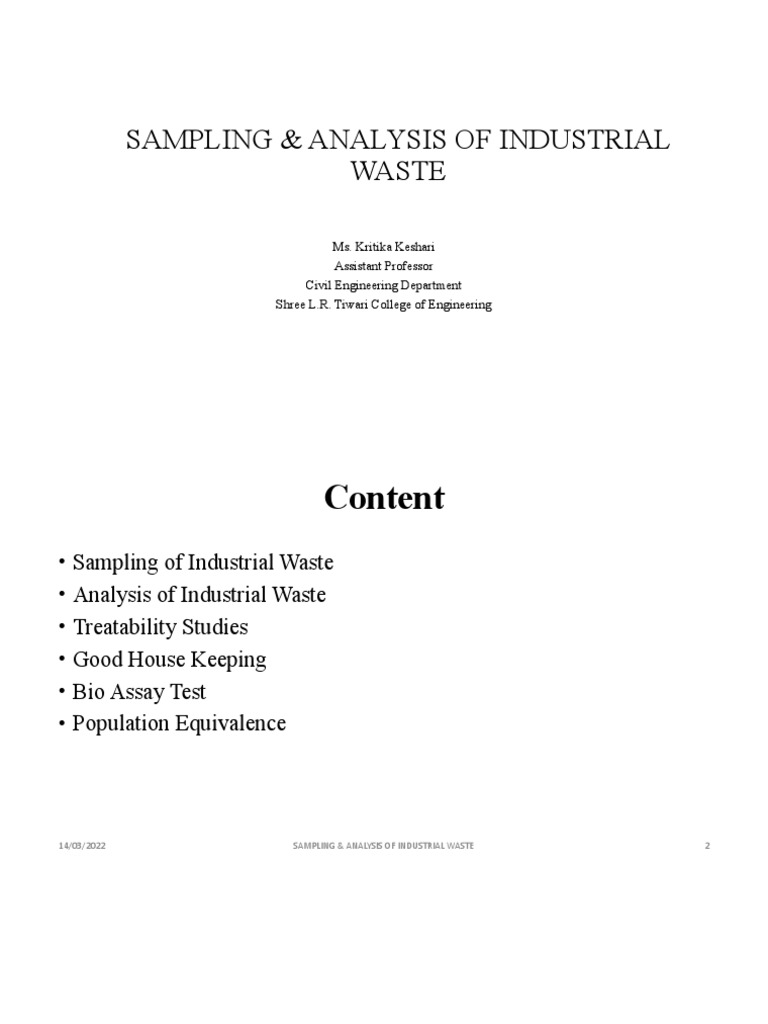Sampling and Analysis of Industrial Waste | PDF | Water Pollution ...