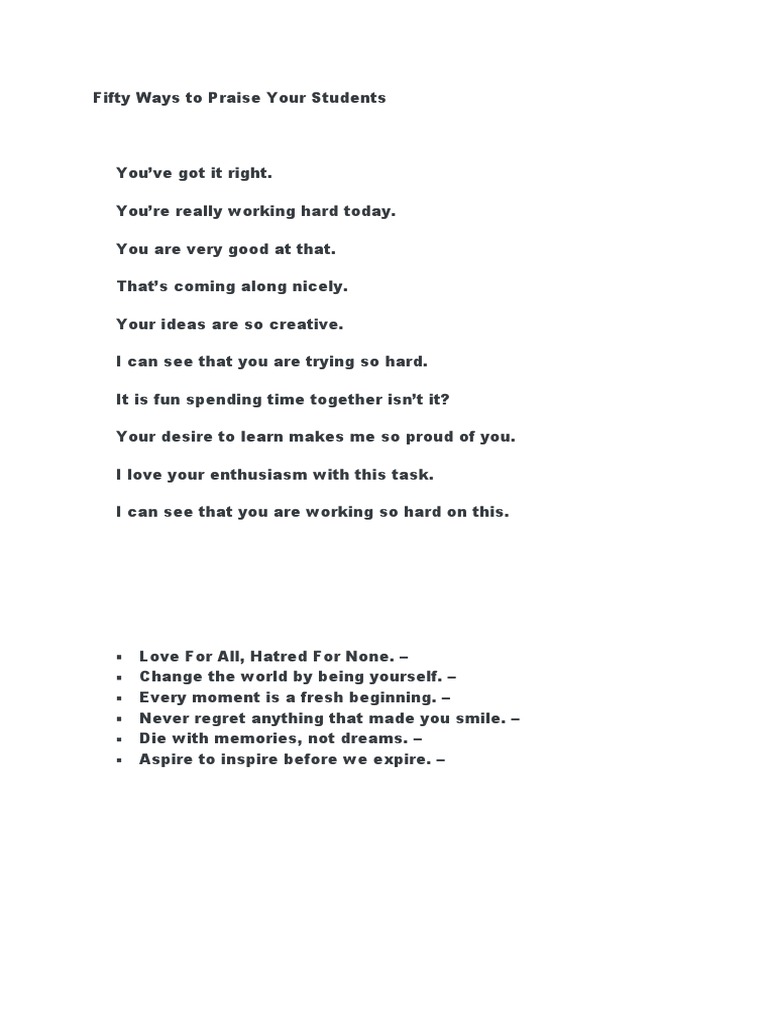 Fifty Ways To Praise Your Students | PDF
