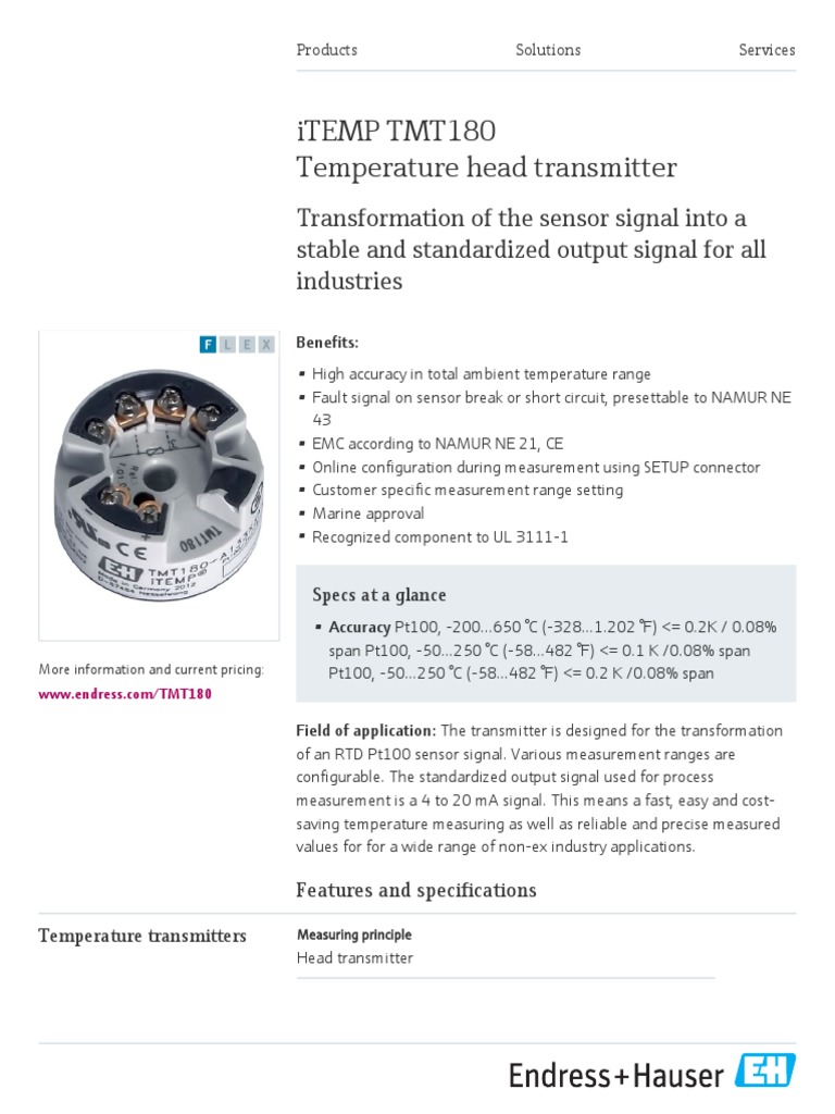 iTEMP TMT180 Temperature Head Transmitter | PDF | Metrology | Equipment
