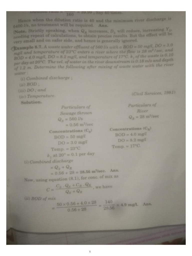 Streeter Phelps Numericals | PDF