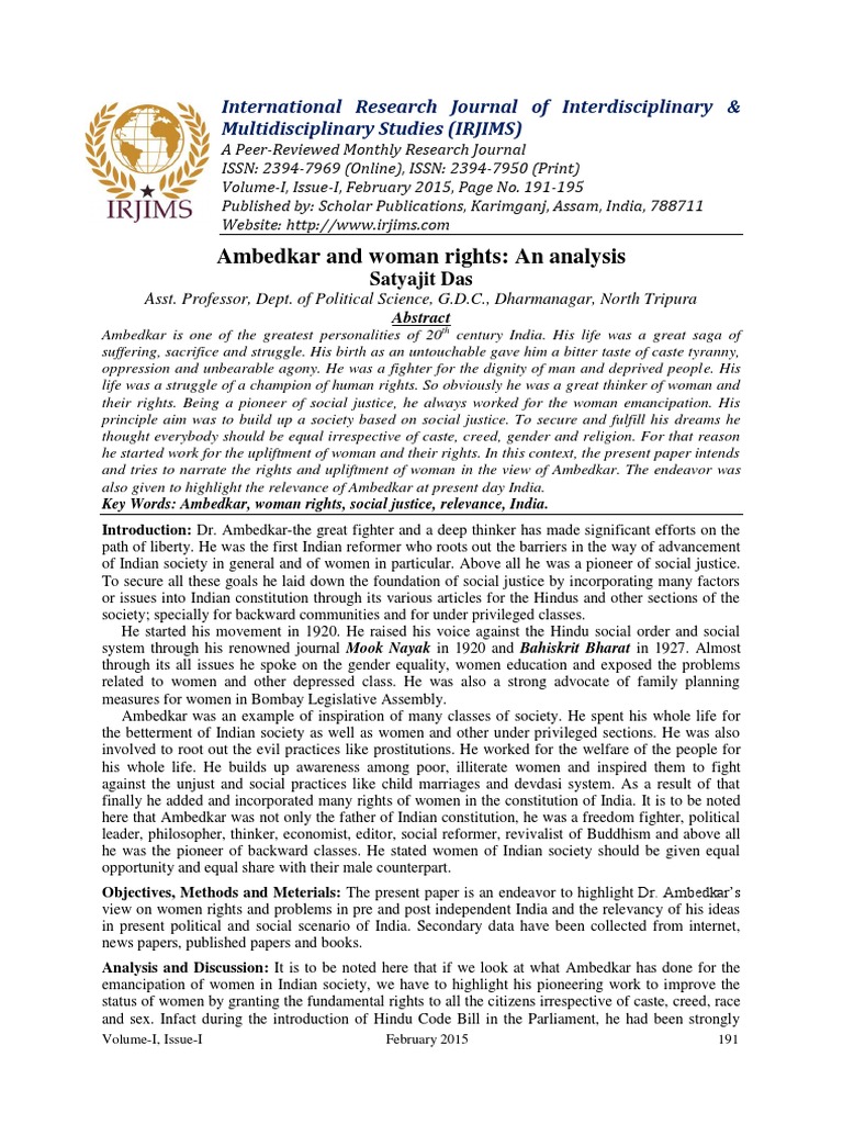 Ambedkar and Women Empowerment | PDF | Social Institutions | Justice