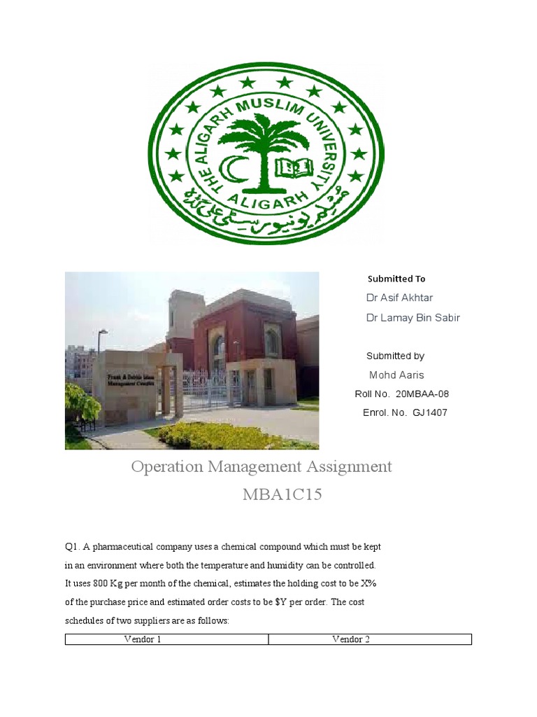 Operation Management Assignment MBA1C15: DR Asif Akhtar DR Lamay Bin ...