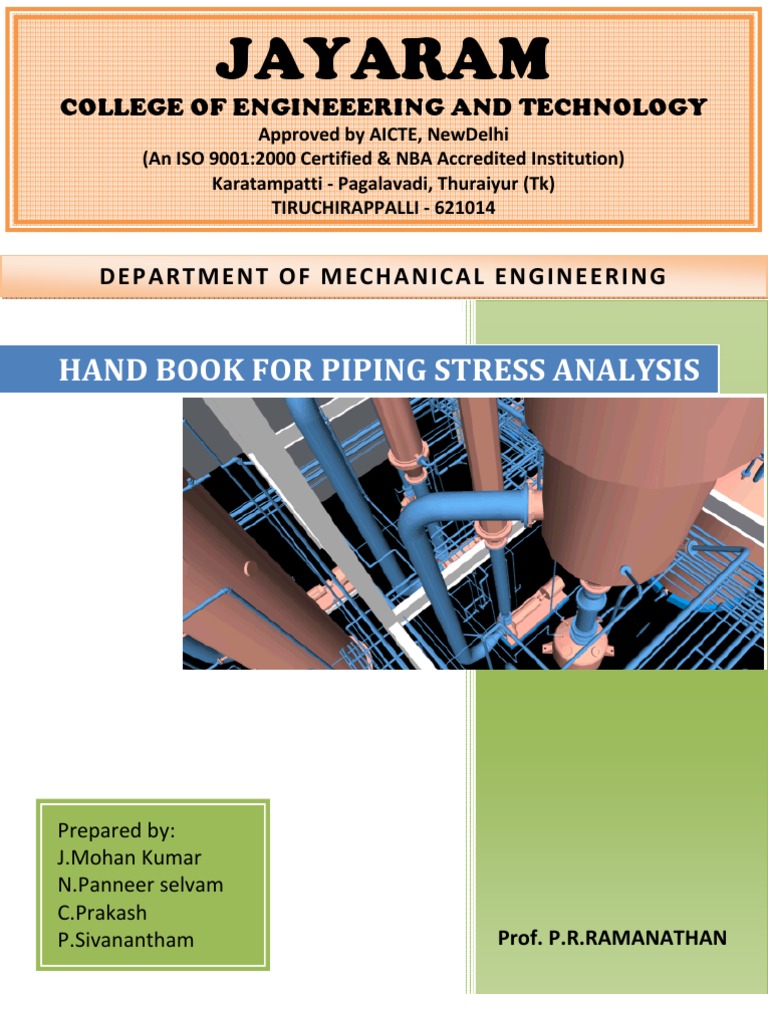 Jayaram: Hand Book For Piping Stress Analysis | PDF | Pipe (Fluid ...