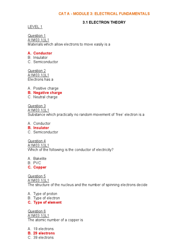 A. Conductor: Cat A - Module 3: Electrical Fundamentals | PDF ...