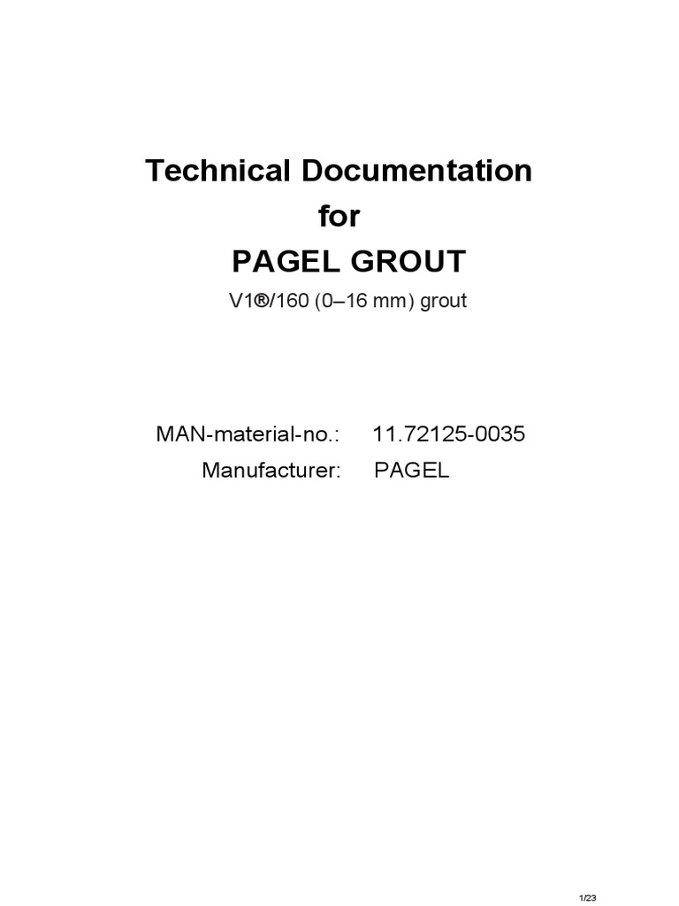Technical Documentation For Pagel Grout: MAN-material-no.: 11.72125 ...