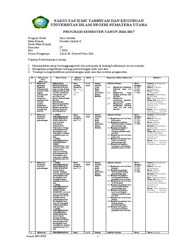 Contoh RPS Psikologi Anak Usia Dini | PDF | Sains & Matematika