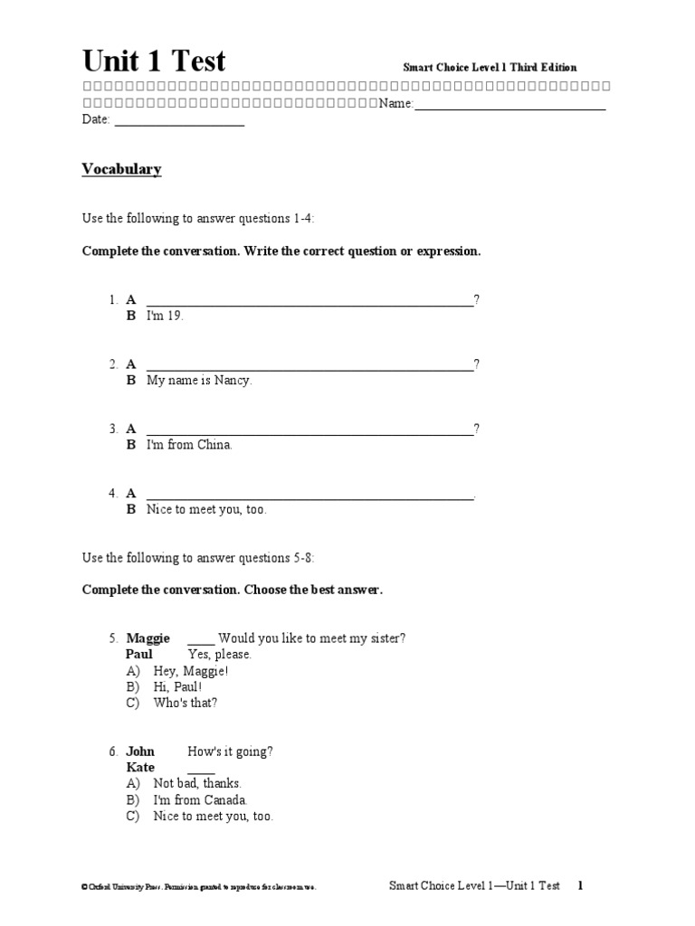 Unit 1 Test: Vocabulary | PDF | Classroom