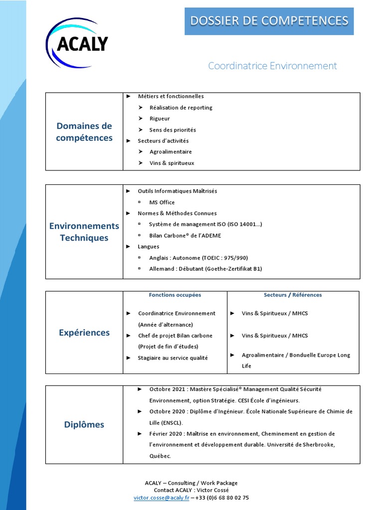 ACALY - Dossier de Compétences - Exemple | PDF