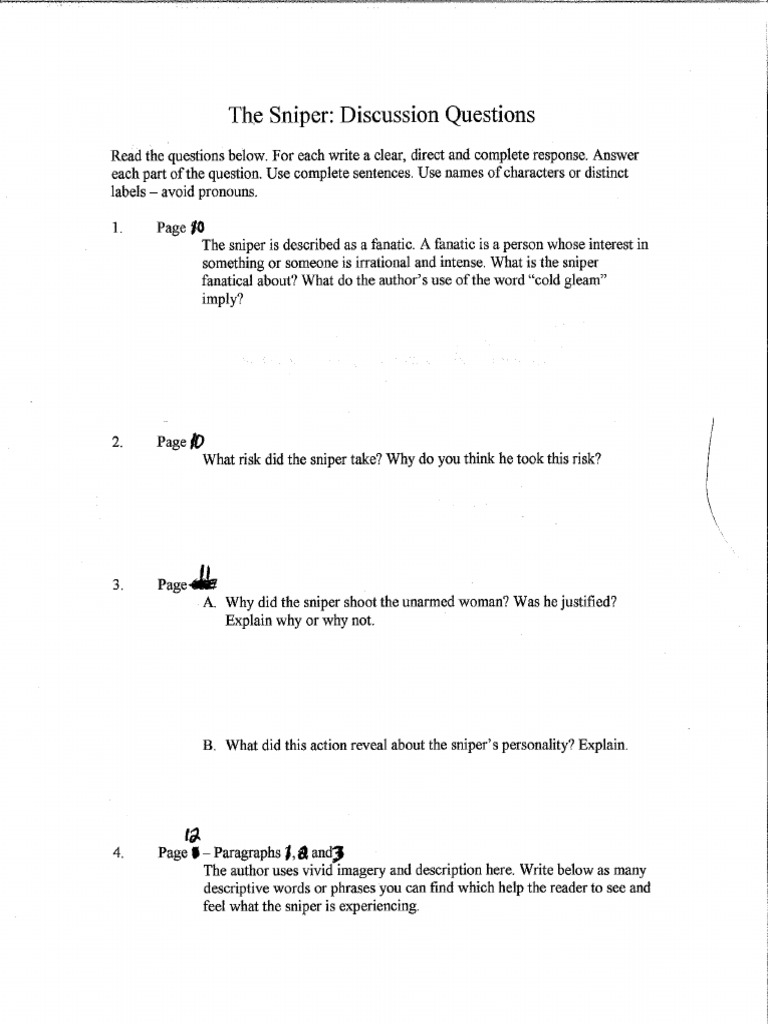 The Sniper Comprehension Questions | PDF