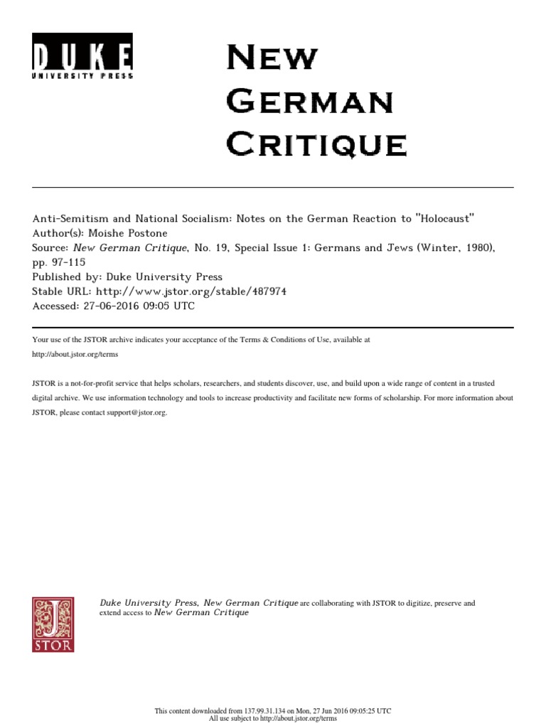 POSTONE, Moishe - Anti-Semitism and National Socialism | PDF ...