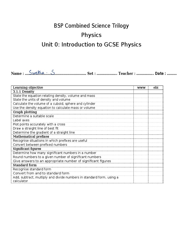 0 Intro M To GCSE Physics 2021 - 22 | PDF | Significant Figures | Density