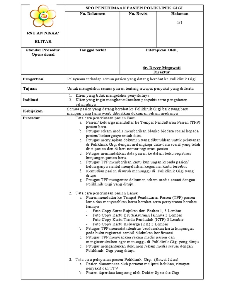 Sop Penerimaan Pasien Poli Gigi | PDF | Pengembangan Diri | Kesehatan Holistik