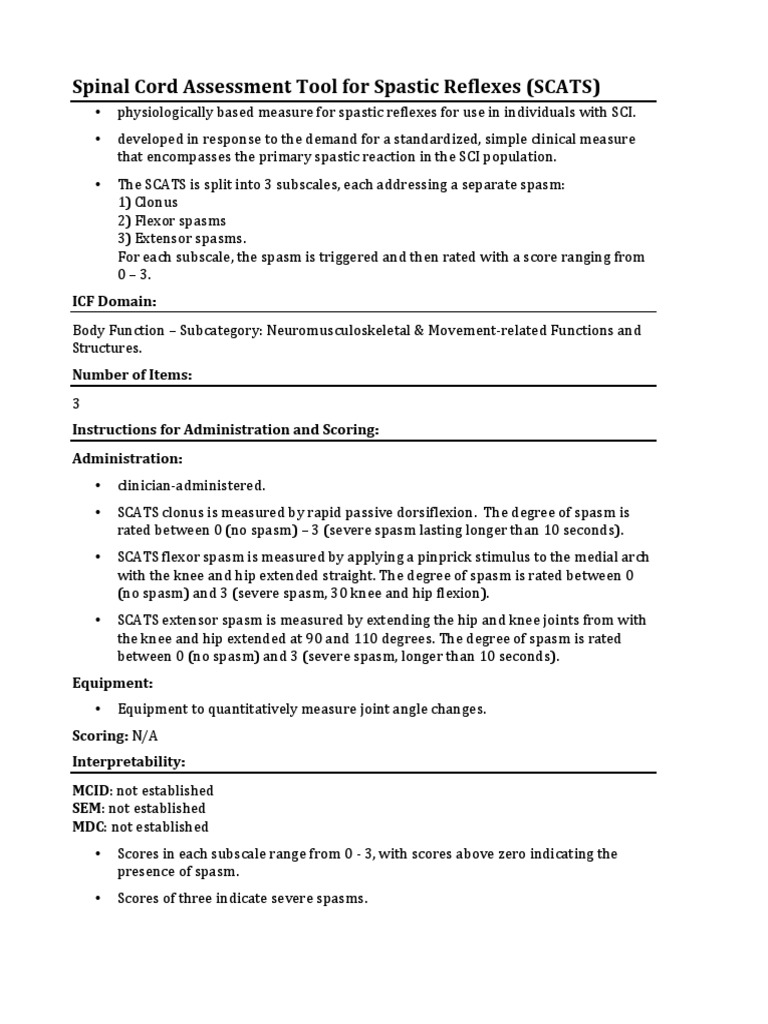 Spinal Cord Assessment Tool For Spastic Reflexes (SCATS) | Download ...