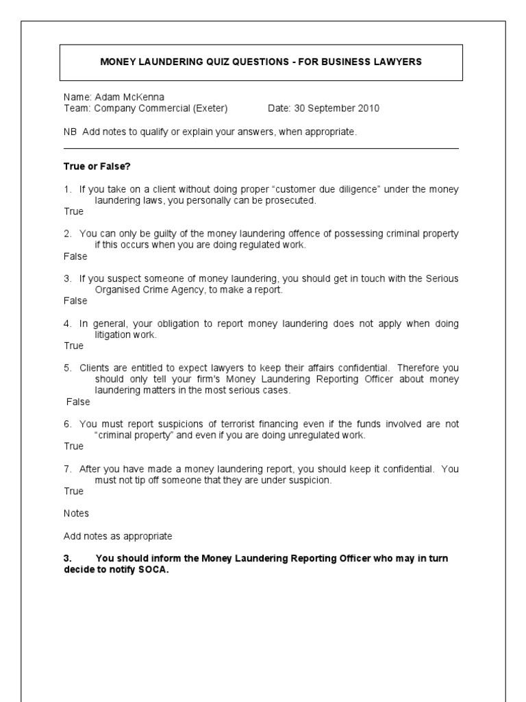 AML Test Business | Money Laundering | Cheque | Free 30-day Trial | Scribd