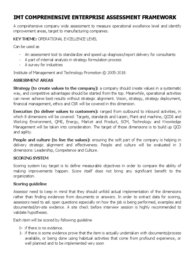 Imt Comprehensive Enterprise Assessment Framework | PDF | Strategic ...