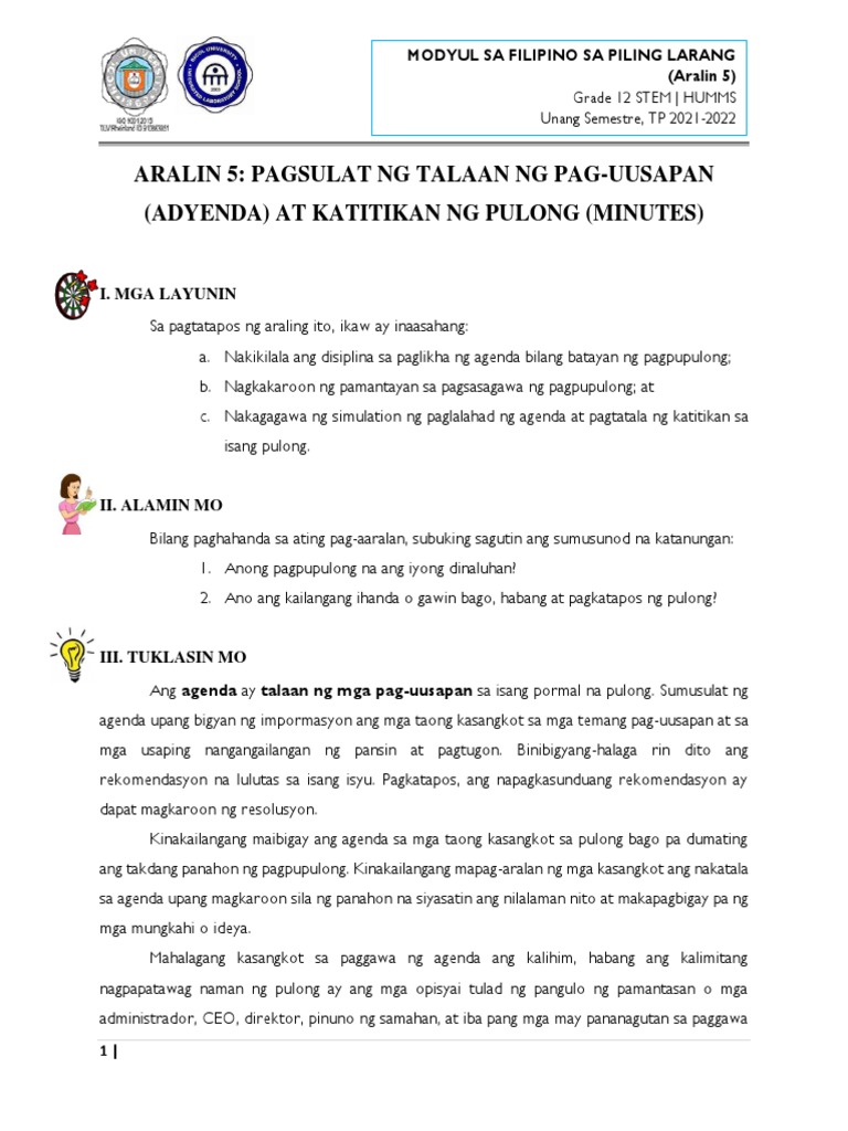 FPL Aralin 5 Modyul | PDF