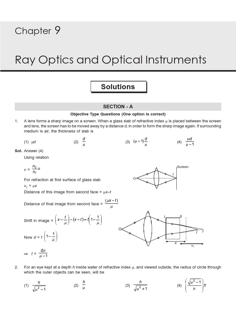 9 Ray Optics and Optical Instruments: Solutions | PDF | Optics | Mirror