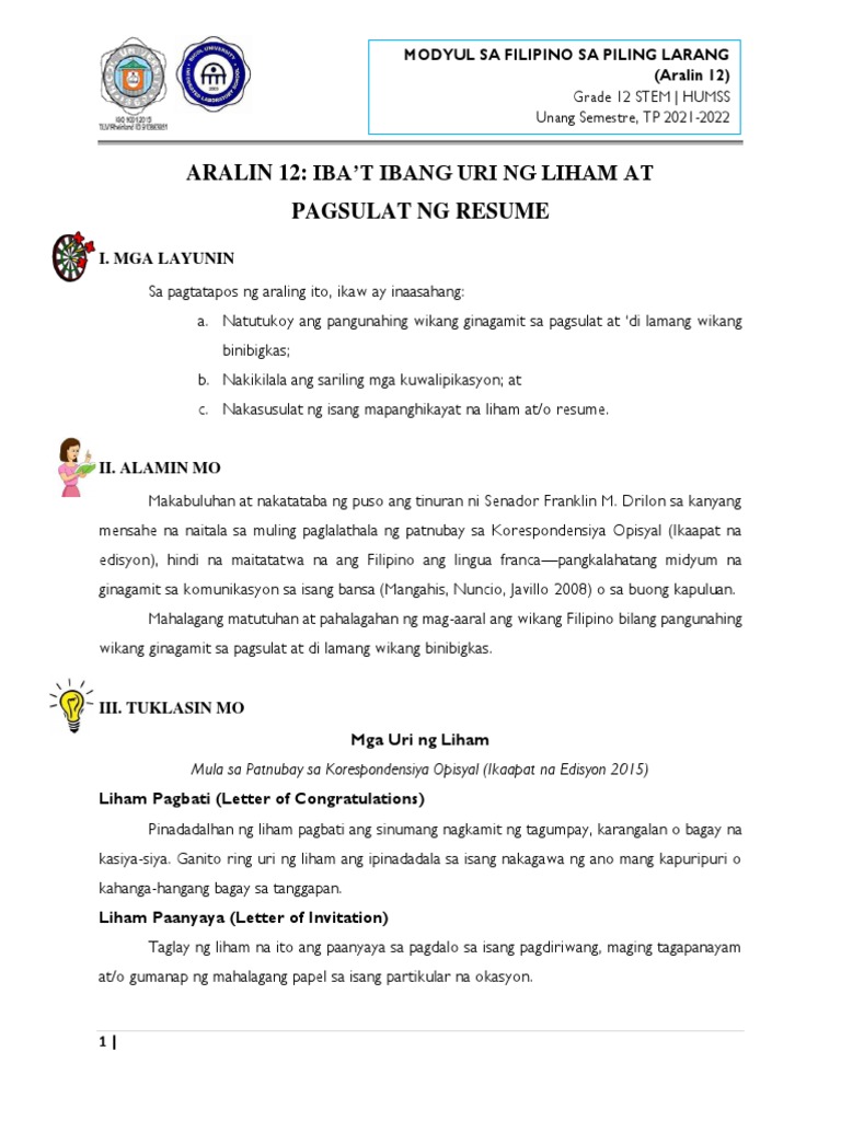 FPL Aralin 12 Modyul | PDF