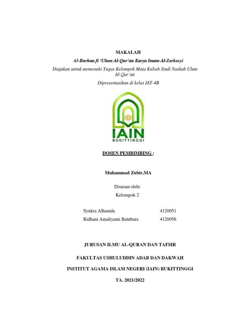 Sekilas Kitab Al-Burhan Fi Ulum Al-Qur'an | PDF