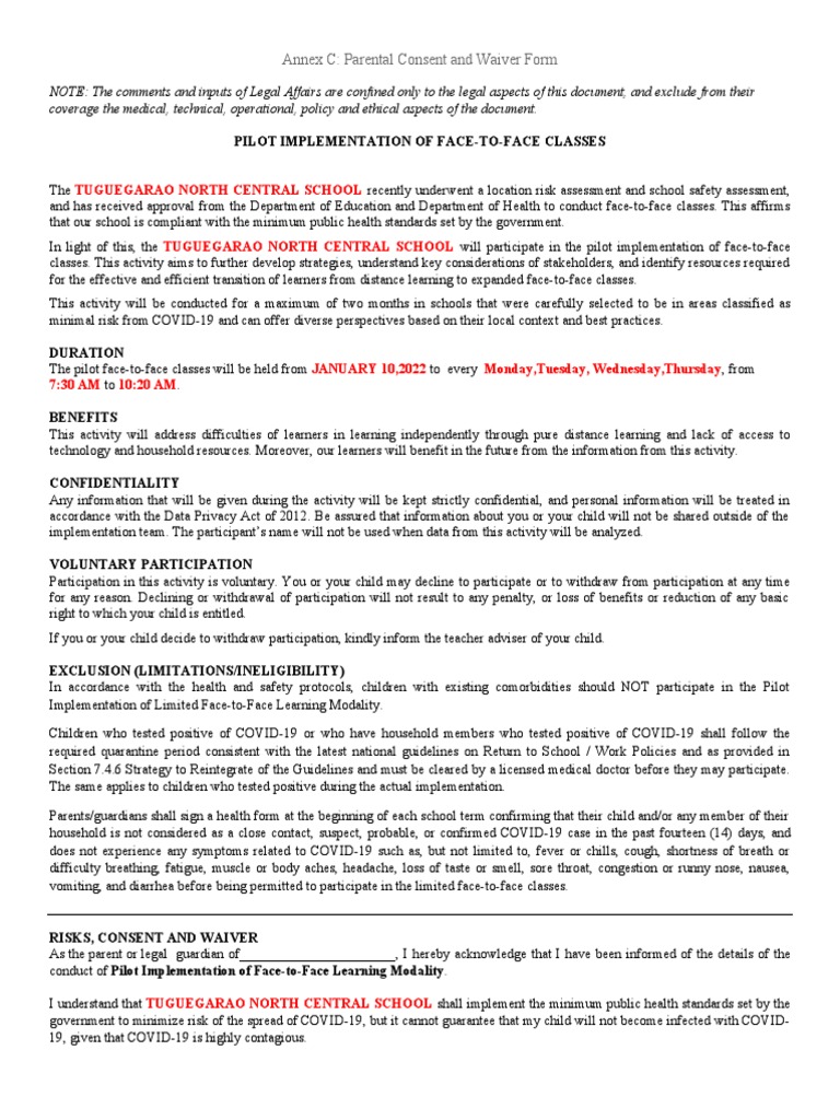 Consent Form for Face-to-Face Classes | PDF | Diseases And Disorders ...
