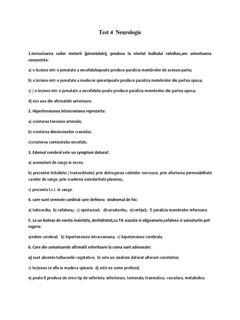 Test 4 Neurologie | PDF