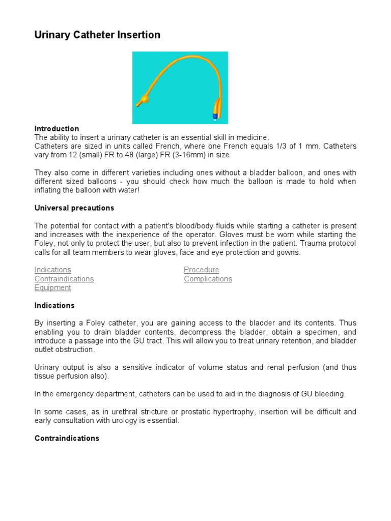 Urinary Catheter Insertion | PDF | Catheter | Surgical Specialties