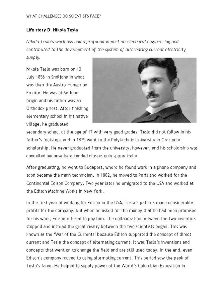 Scientists Life Story D Nikola Tesla | PDF | Nikola Tesla | Thomas Edison