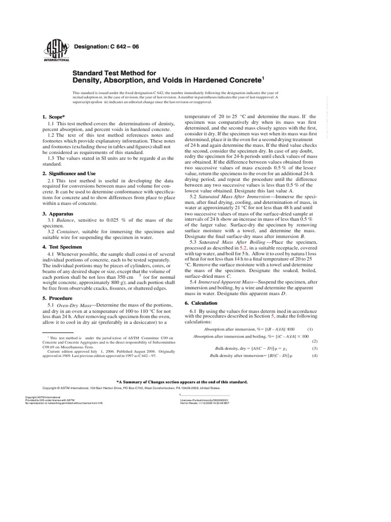 ASTM C 642 90 (Adsoprsi) | Download Free PDF | Density | Porosity