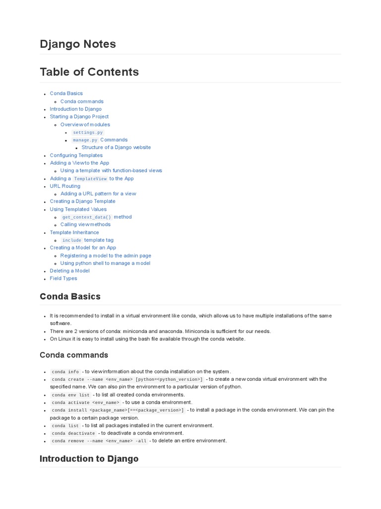 Django Notes Conda Basics Pdf Web Application Method Computer Programming 1317