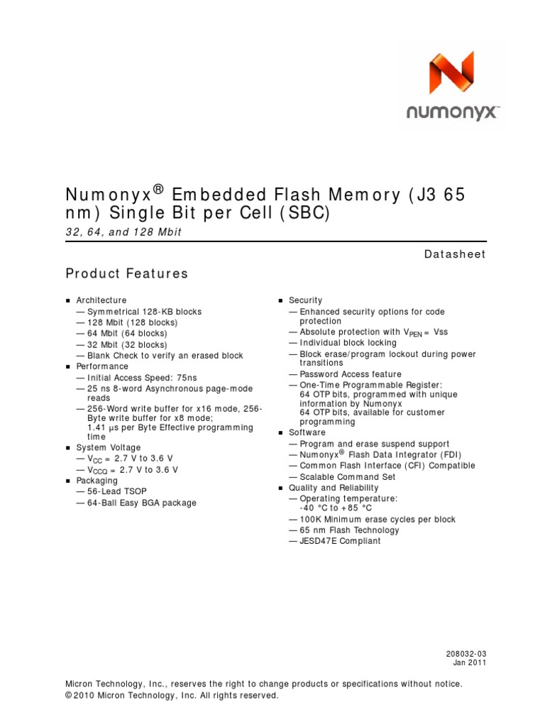Numonyx Embedded Flash Memory (J3 65 NM) Single Bit Per Cell (SBC ...