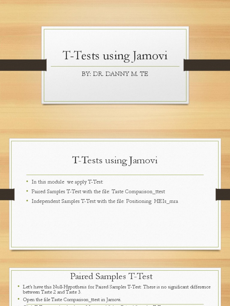 T-Tests Using Jamovi: By: Dr. Danny M. Te | PDF | Student's T Test | P ...