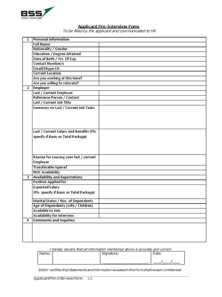 Applicant Pre-Interview Form | PDF