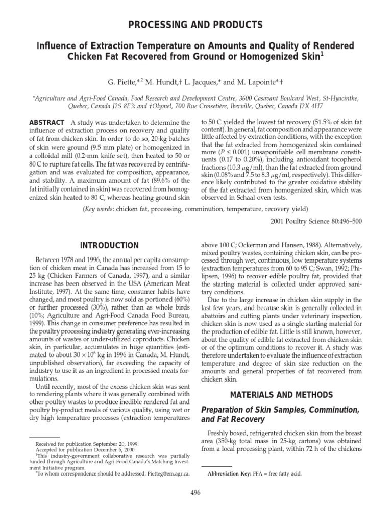 Chicken Fat Rendering Analisys | PDF | Meat | Fat