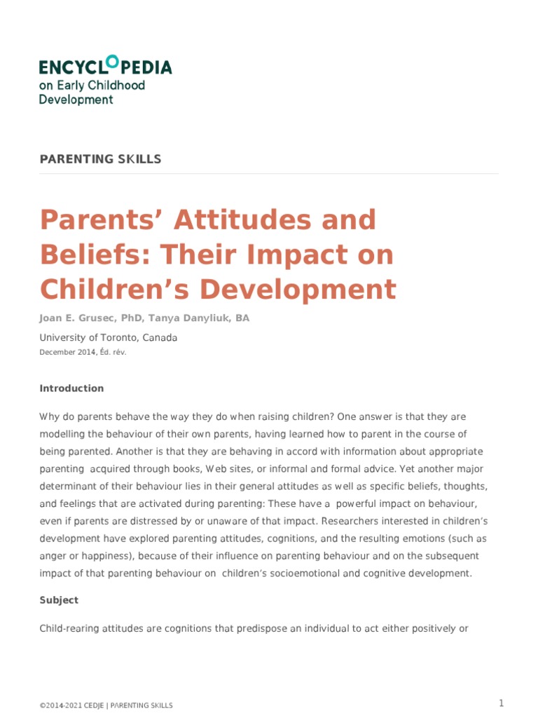 Parents Attitudes and Beliefs Their Impact Childrens Development | PDF | Parenting | Attitude ...