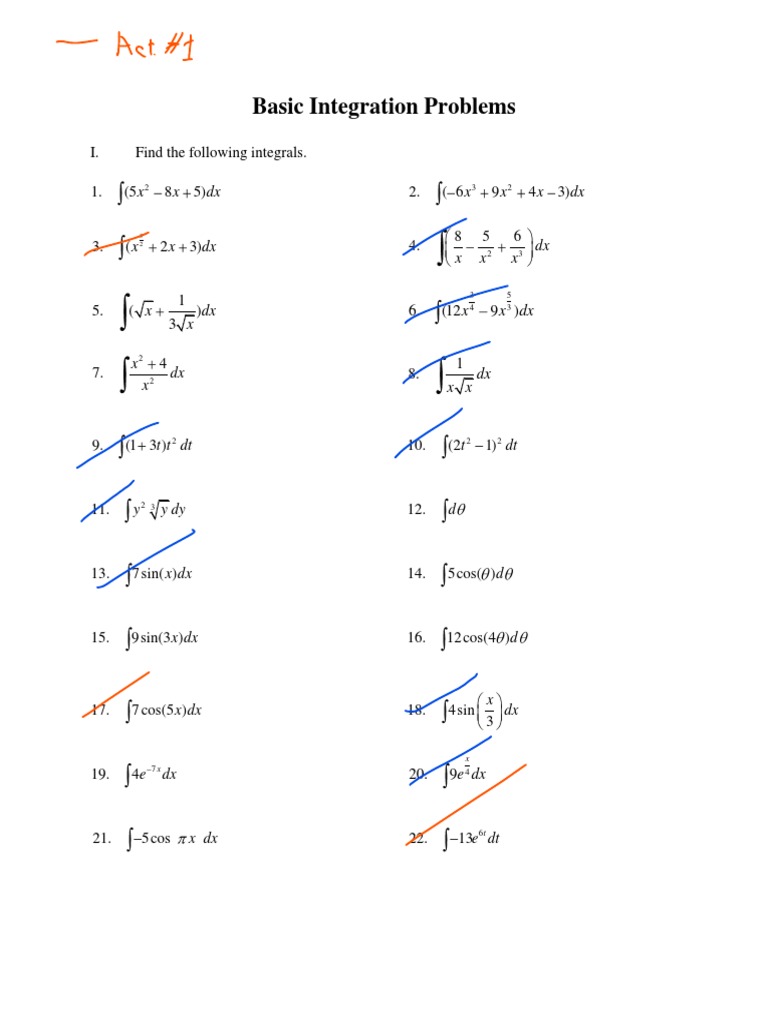 Basic Integration Problems and Solutions | PDF | Mathematical Analysis | Calculus
