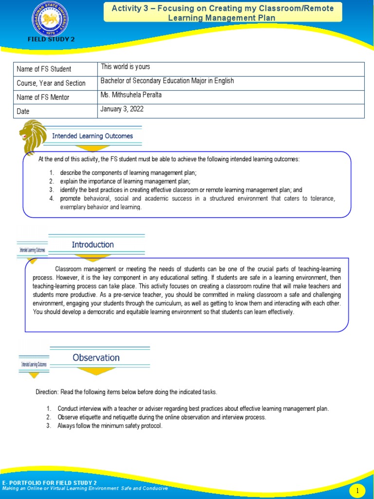 FS2 Activity 3 | PDF | Classroom | Classroom Management