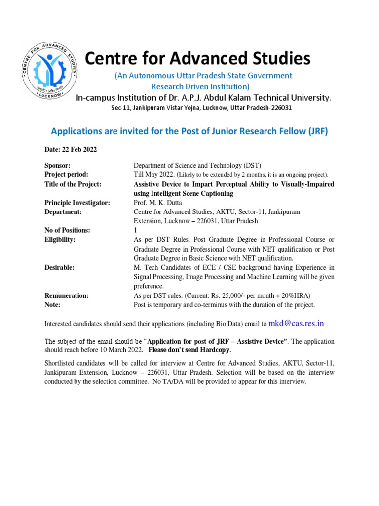 Advertisement For JRF-22 Feb 2022 | PDF