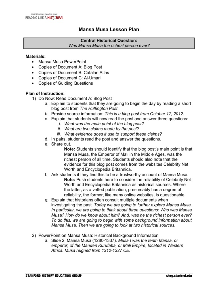 Mansa Musa: Wealth and Legacy Analysis | PDF | Travel