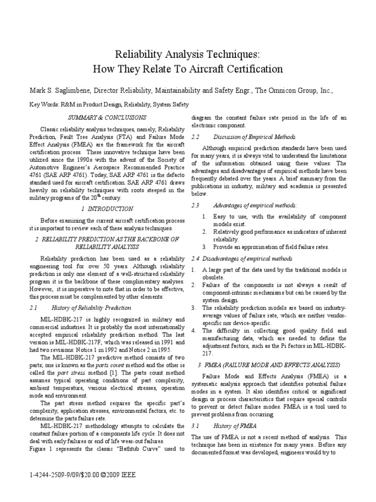 Reliability Analysis Techniques For Aircraft Certification | PDF ...