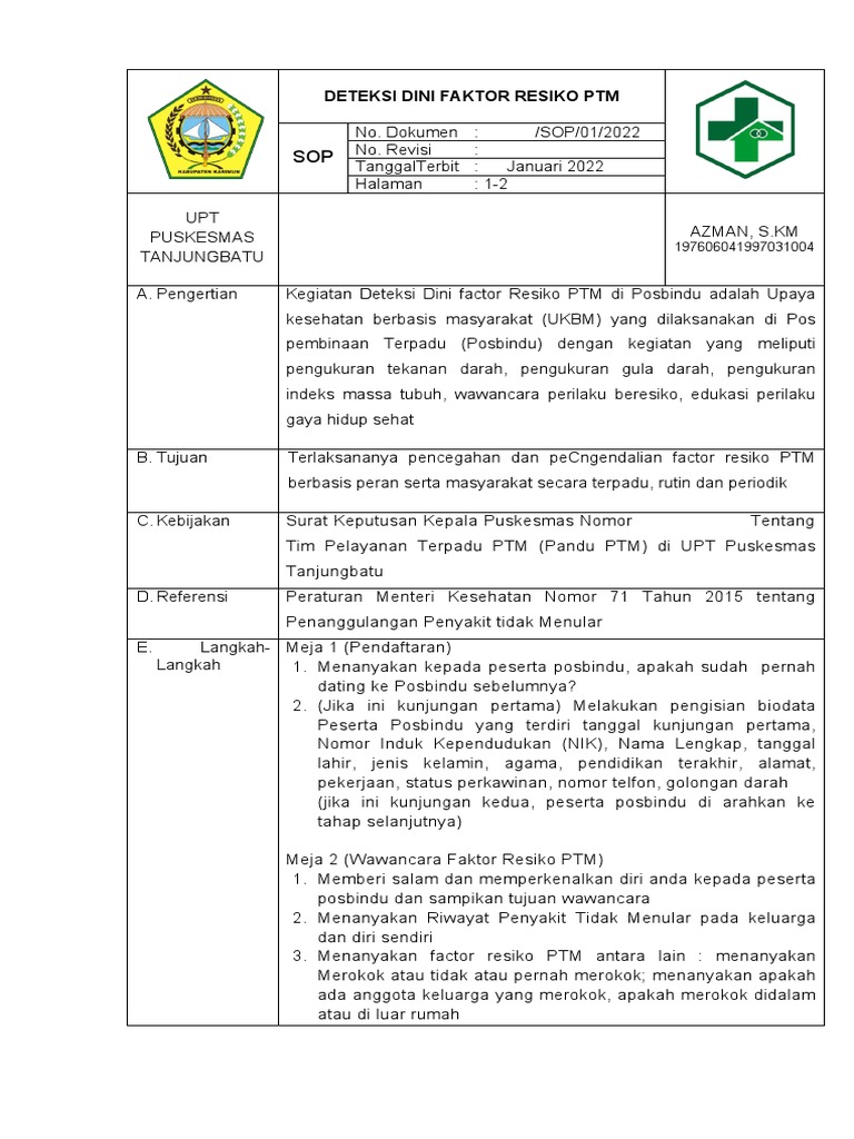 Sop Deteksi Dini FR PTM | PDF